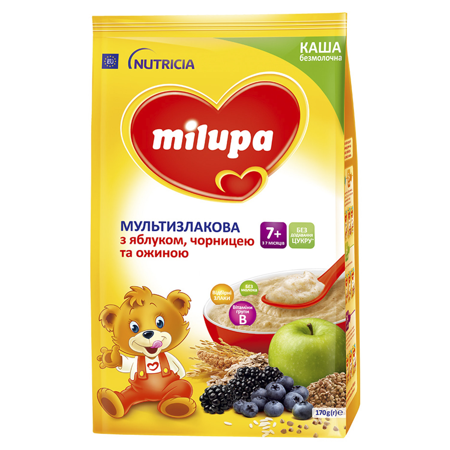 Каша безмолочна дитяча Нутриція Milupa (Мілупа) Мультизлакова з яблуком ...