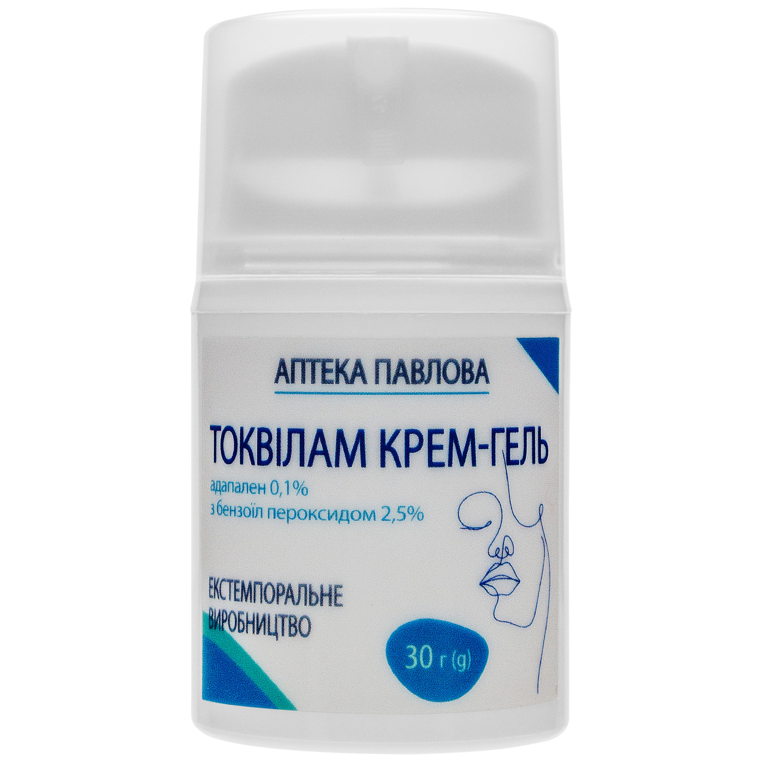 Токвілам крем-гель адапален 0,1% з бензоїл пероксидом 2,5% флакон 30 мл ...