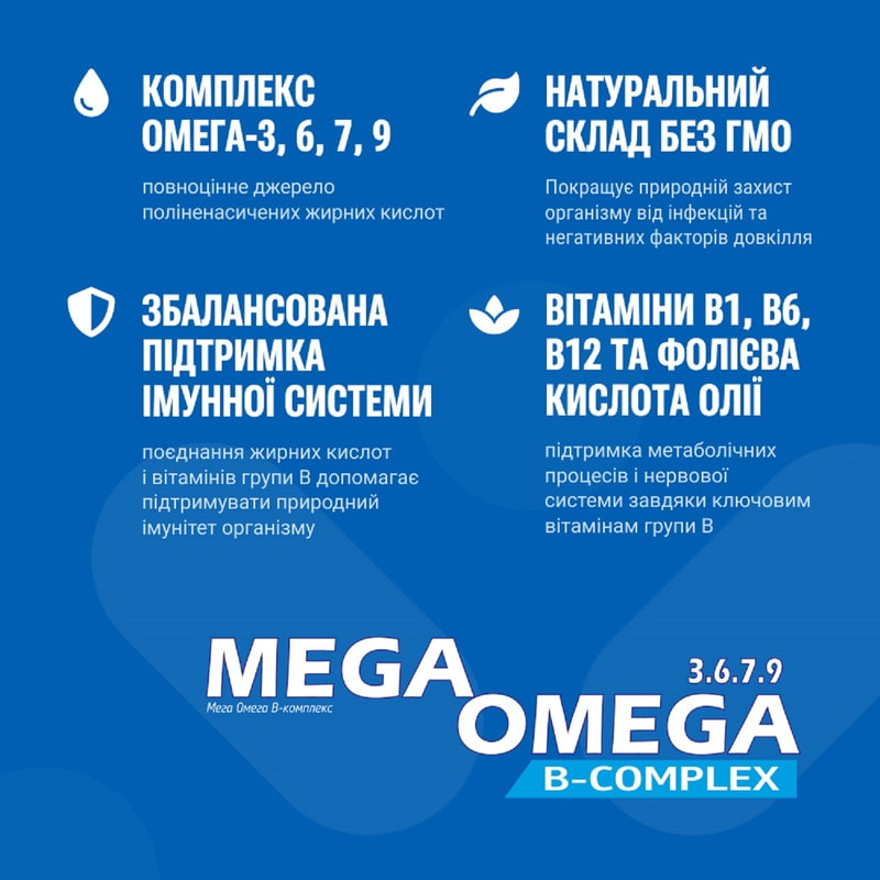 Мега Омега B-комплекс 3.6.7.9 Mega Omega B-complex капсули для ...