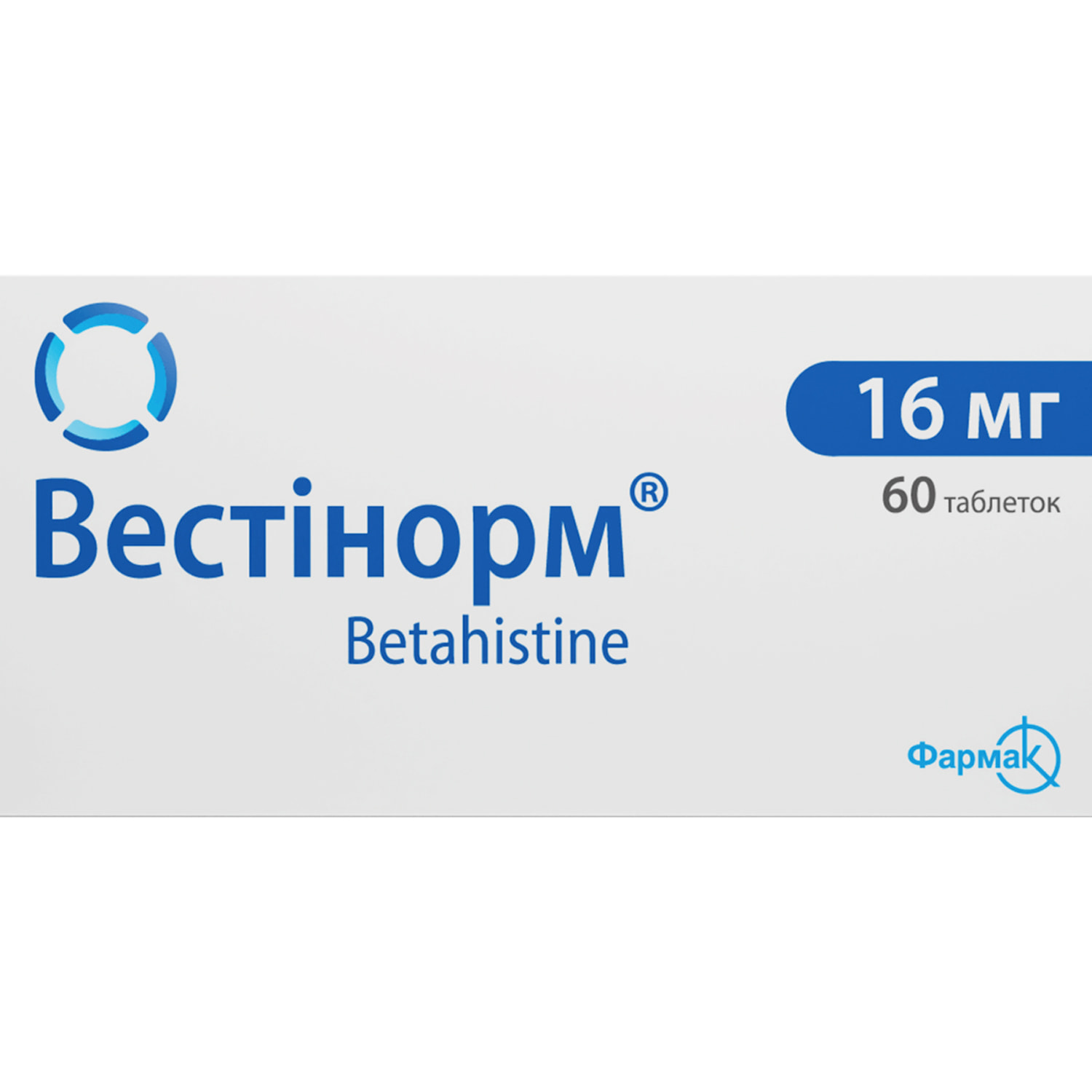 Вестінорм таблетки по 16 мг 6 блістерів по 10 шт (4823002216127) Фармак ...